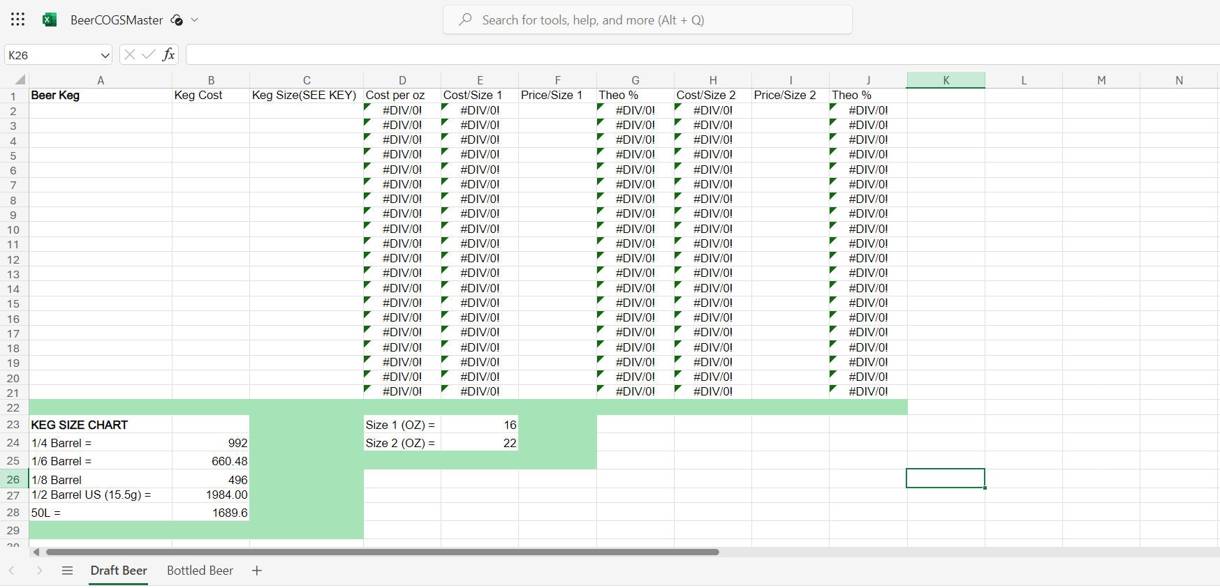 Draft & Bottled Beer Cost Calculator: Restaurant COGS Excel Spreadsheet (digital Download) - Etsy