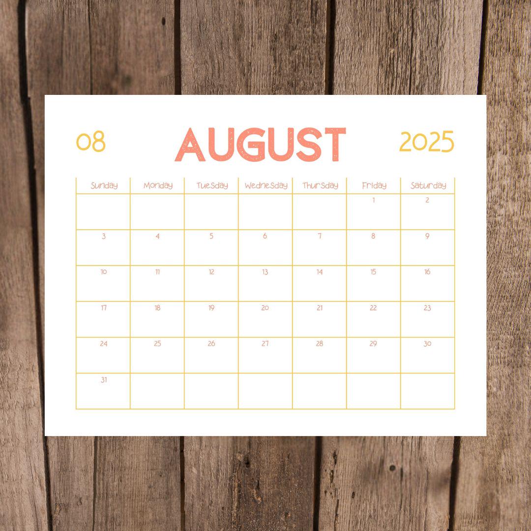 2025 Printable Calendar - Block Font - Etsy