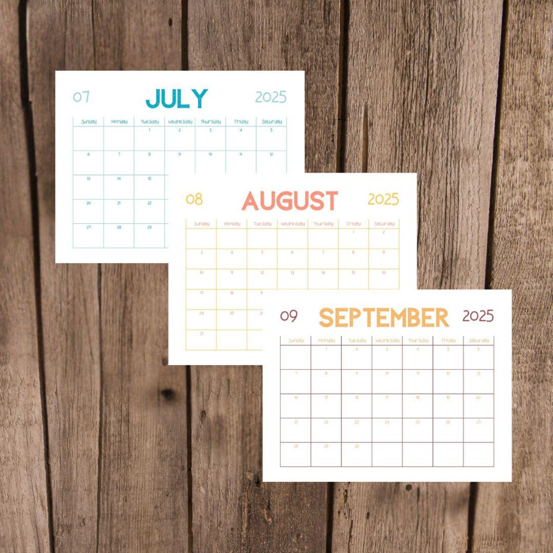 2025 Printable Calendar - Block Font - Etsy