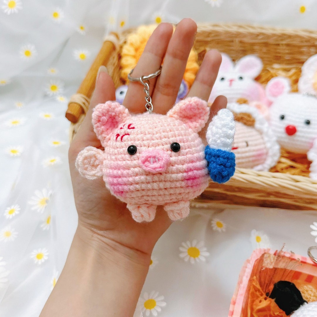 Keychain Pig Cute Crochet, Crochet Pig With Knife Keychain, Pig Bag ...