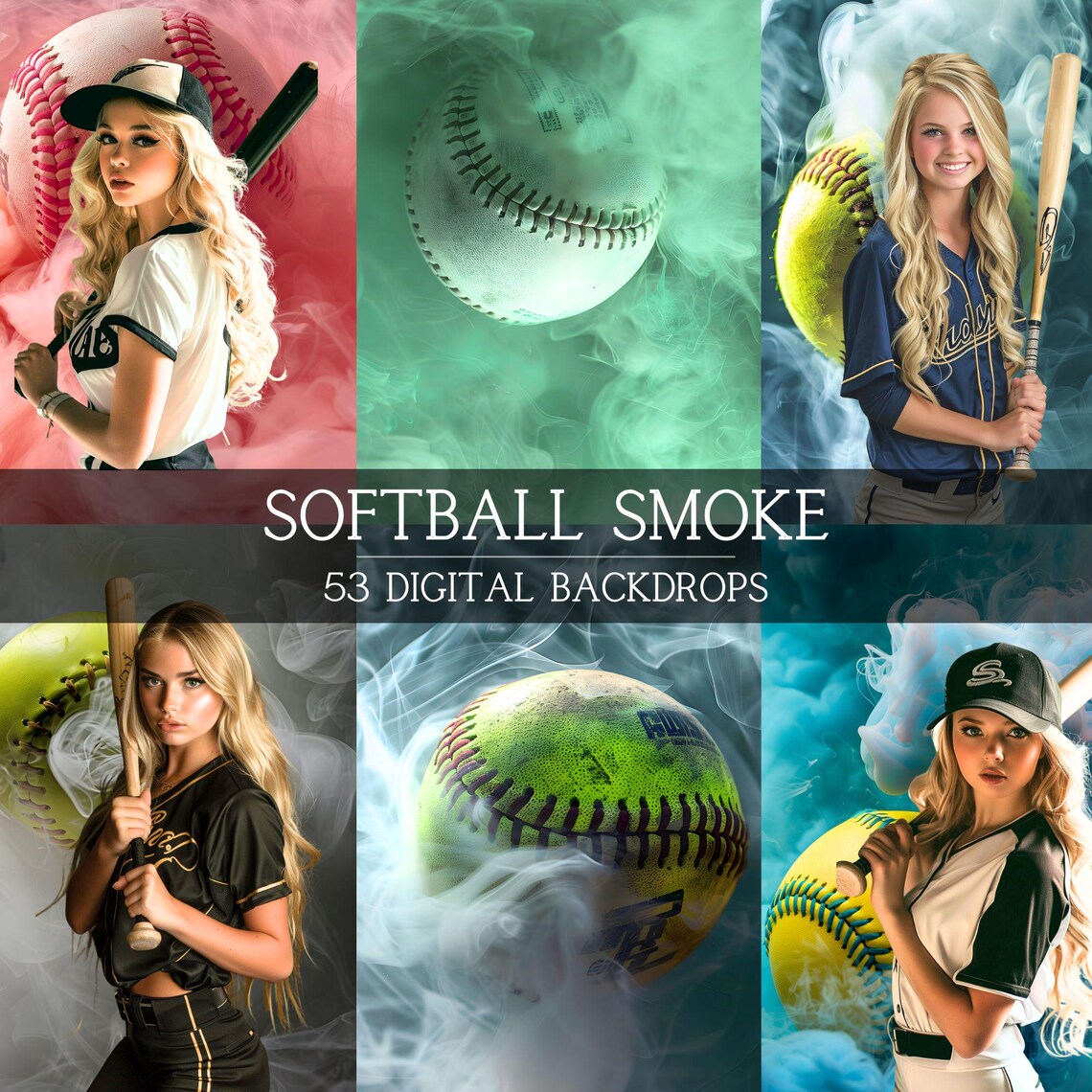 Softball Smoke Poster Backgrounds: 4K Sport Banner (digital Download ...