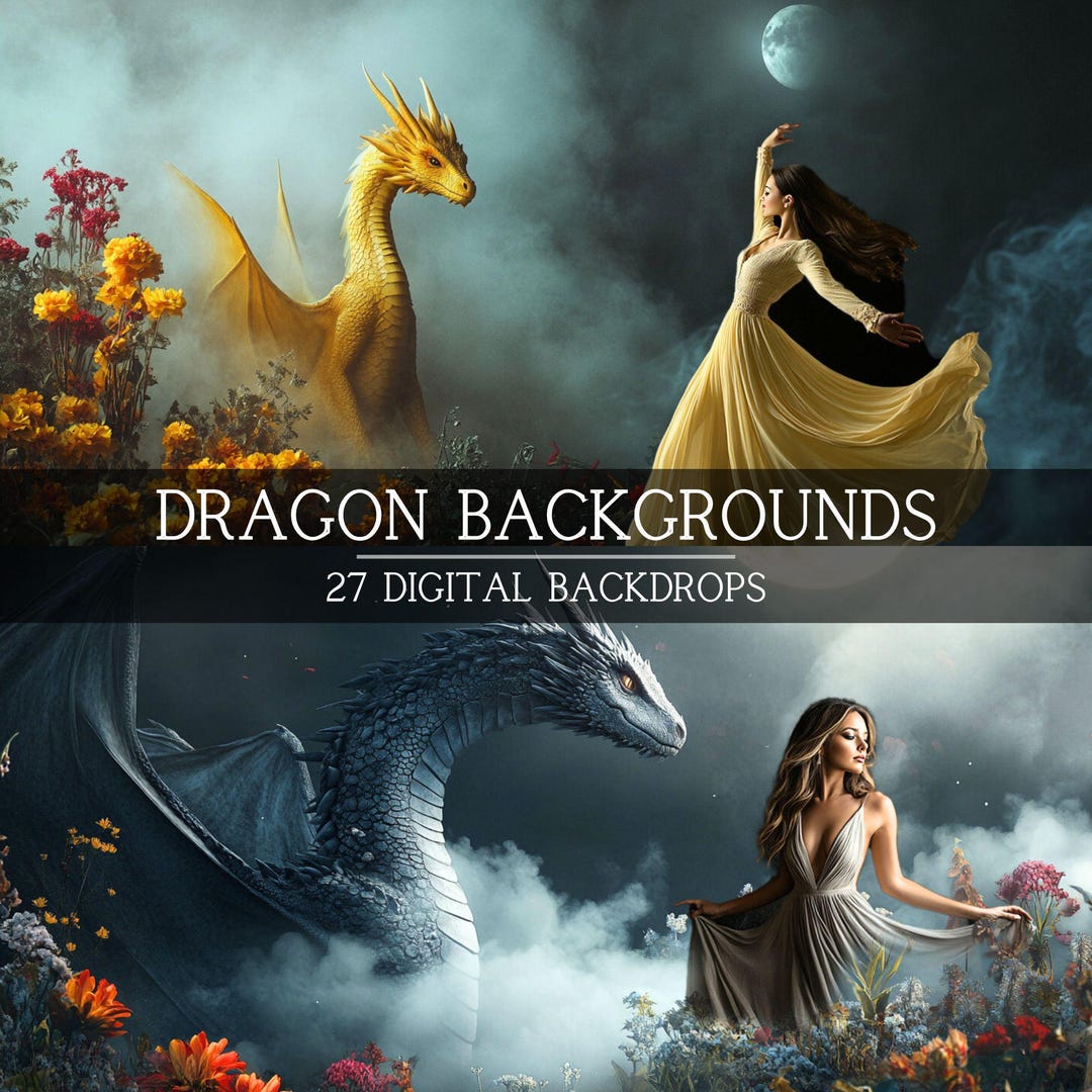 Floral Dragon Digital Backdrop: Fantasy Photography Backgrounds (27 JPG ...
