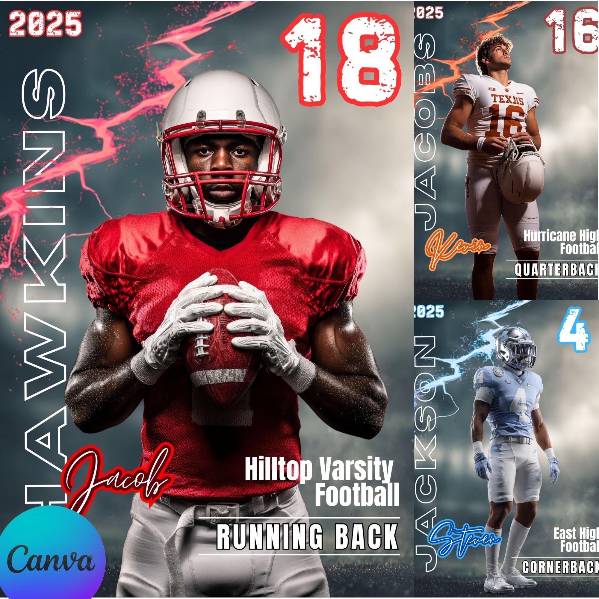 Football Poster Canva Template: Sports Background, Senior Portraits ...