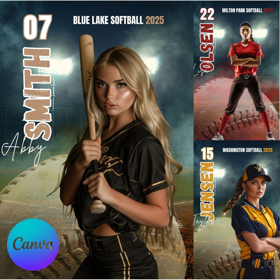 Softball Canva Template Poster Sports Background & Digital Backdrop for ...