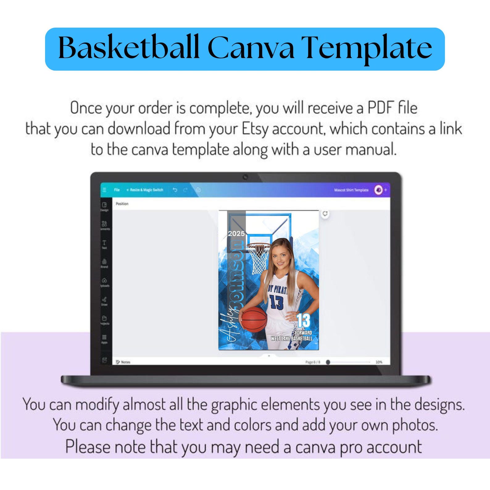 Basketball Poster Canva Template: Customizable Sports Graphics (digital ...