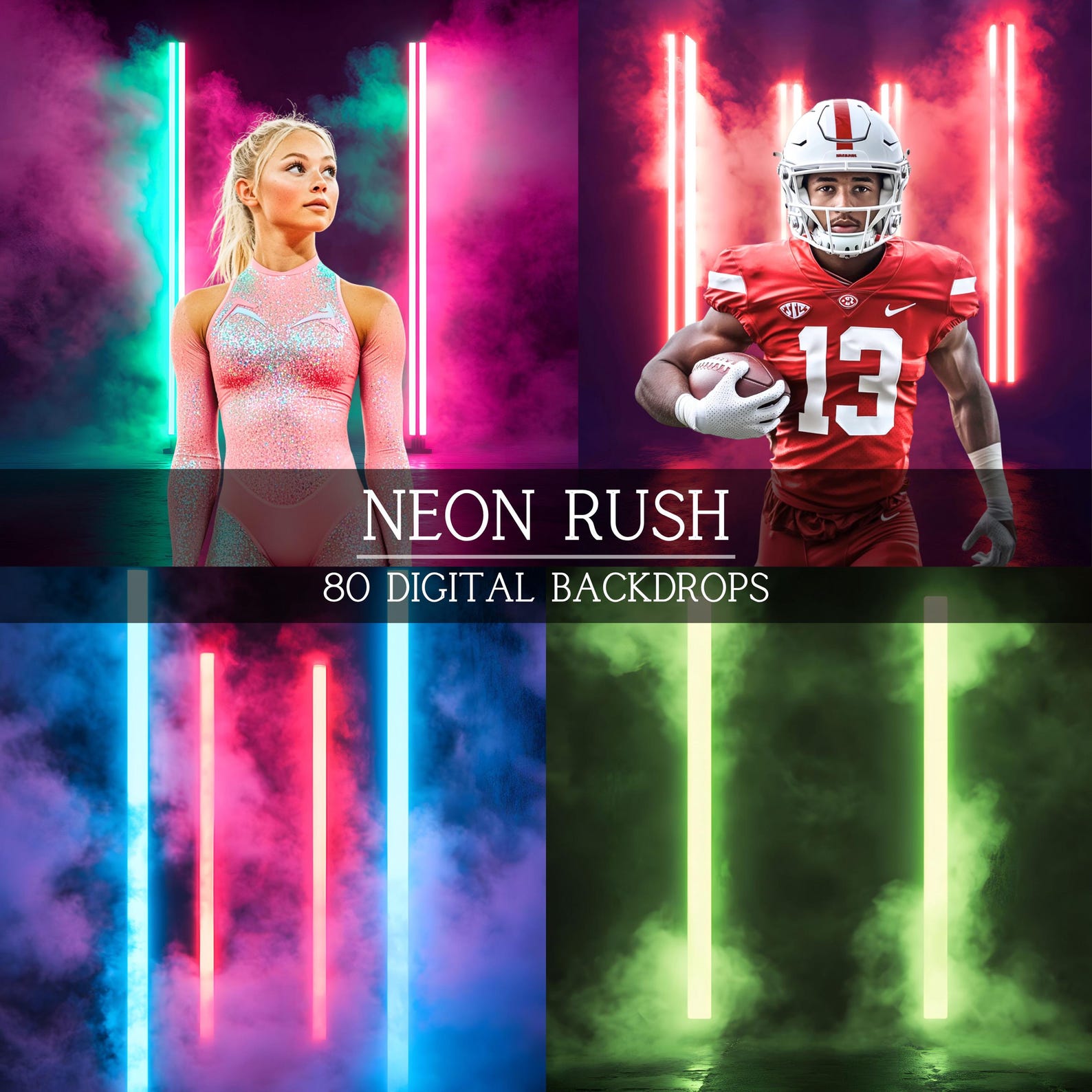 Sports Neon Light Backdrops: Athlete Photography Overlays (digital ...