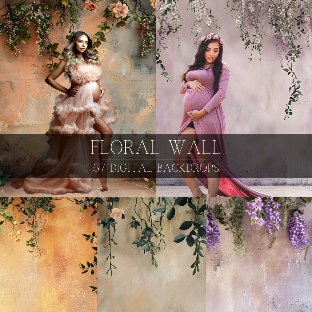 57 FLORAL WALL BACKDROPS Digital Backdrop Overlay Maternity Backdrop ...