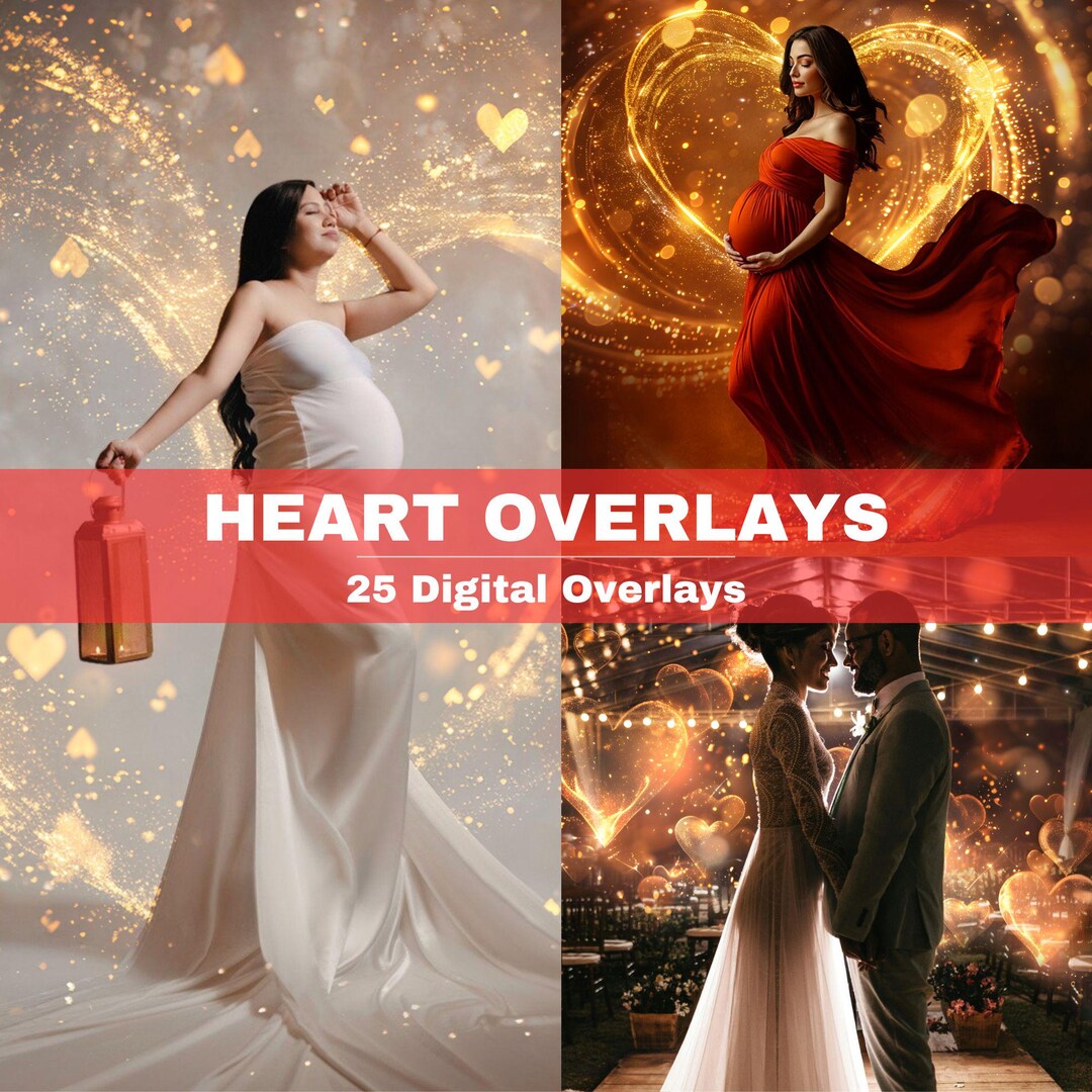 Valentine's Day Heart Photo Overlays: Romantic Bokeh Backdrops (digital ...