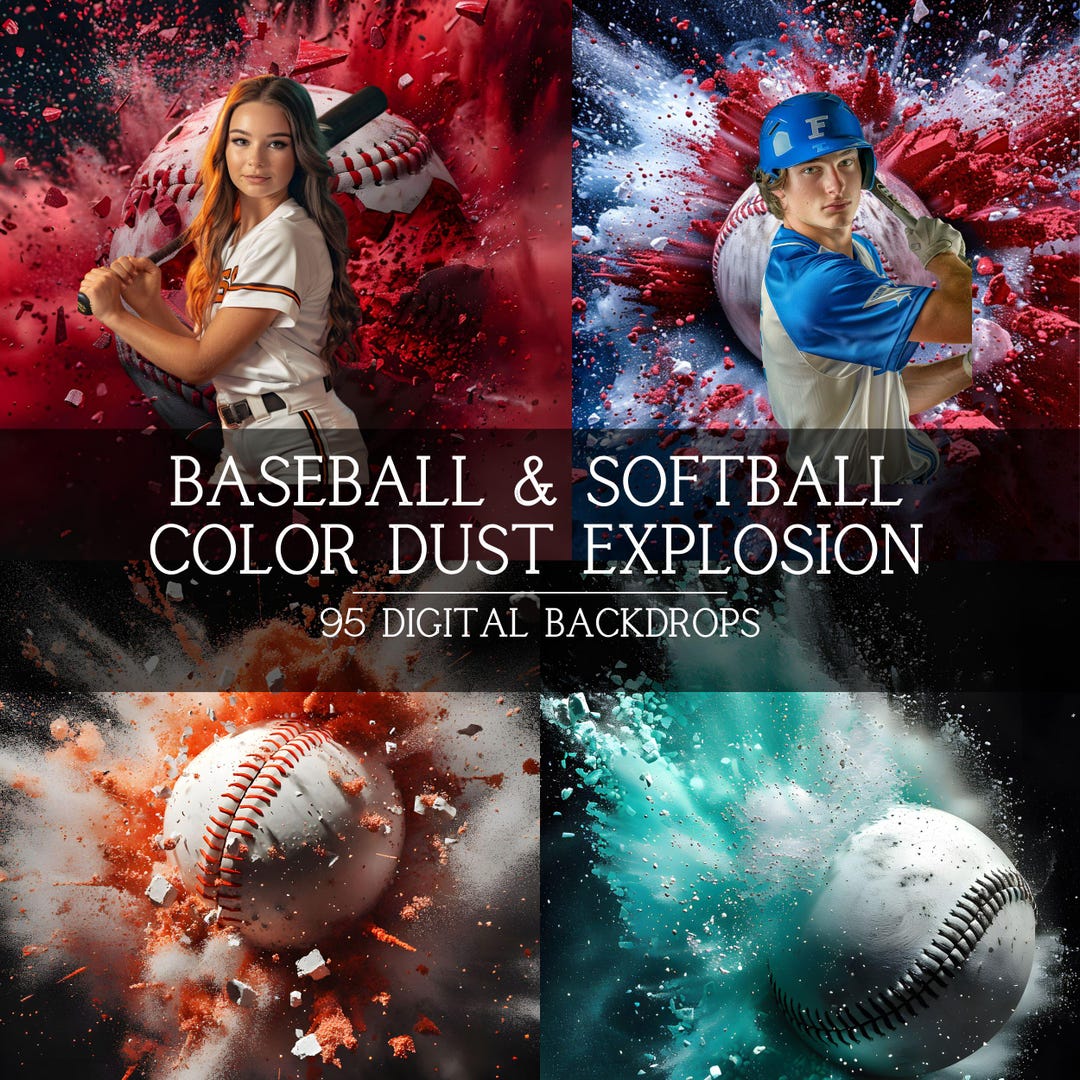 95 Color Dust Explosion Digital Baseball Softball Background, School ...