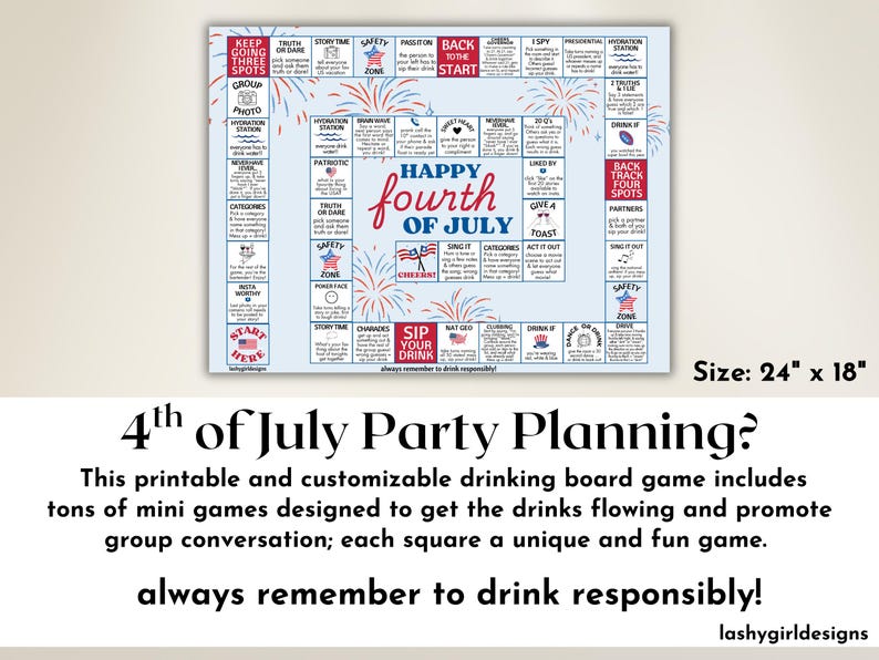 Drinking Board Game 4th of July Template Girls Night Board Game Fun ...
