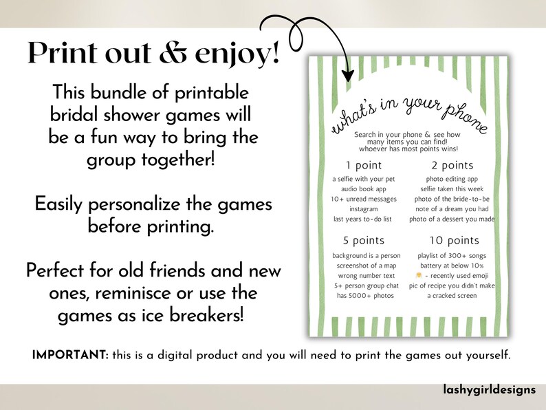 Bridal Shower Games Green Stripe Family Friendly Engagement Party Games ...