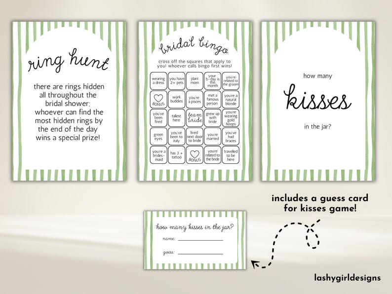Bridal Shower Games Green Stripe Family Friendly Engagement Party Games ...