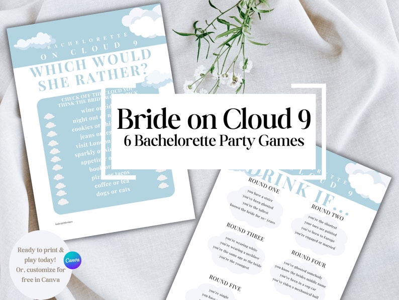 On Cloud Nine Bachelorette Game Printables Theme Cloud 9 Bachelorette Party Ideas Bridal Shower ...