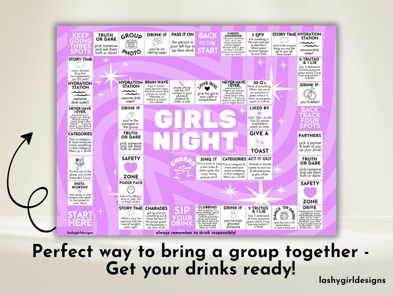 Girls Night Games Printable Drinking Game Board Game Custom Party ...
