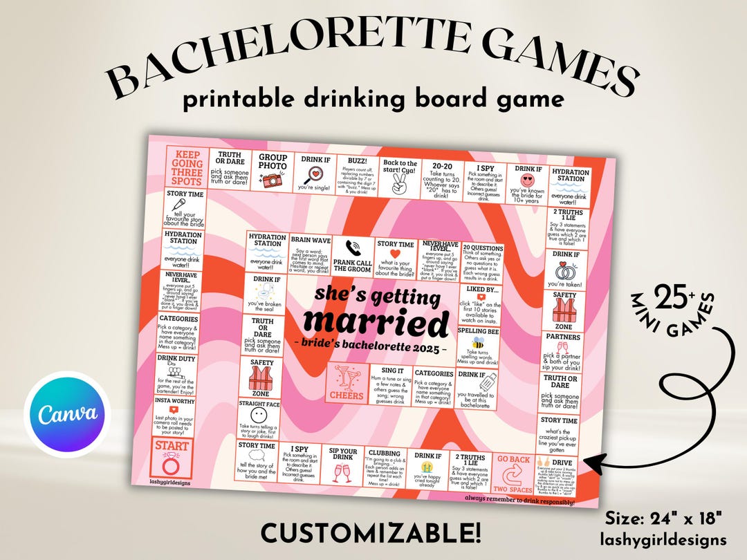 Pink Bachelorette Drinking Board Game Printable Bachelorette Party ...