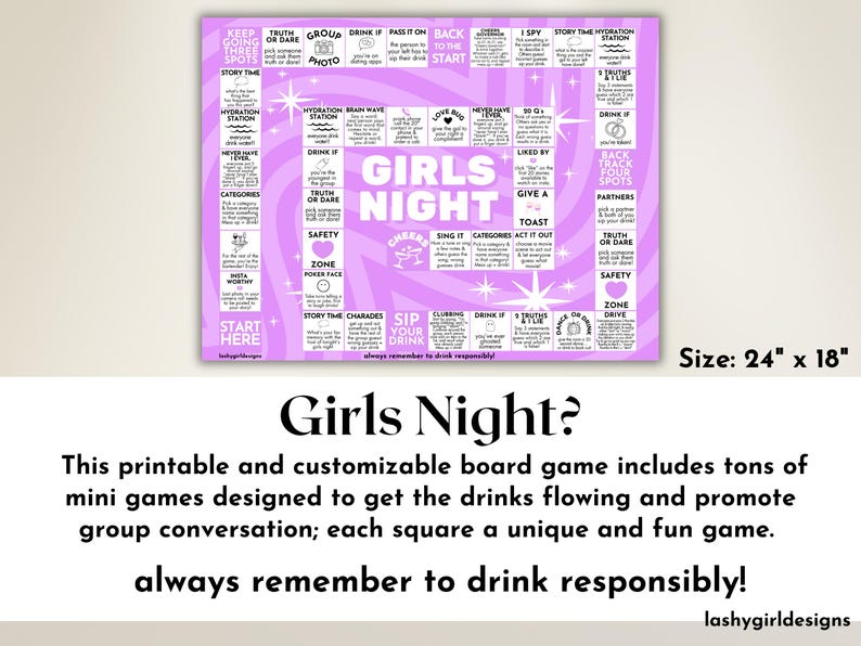 Girls Night Games Printable Drinking Game Board Game Custom Party ...