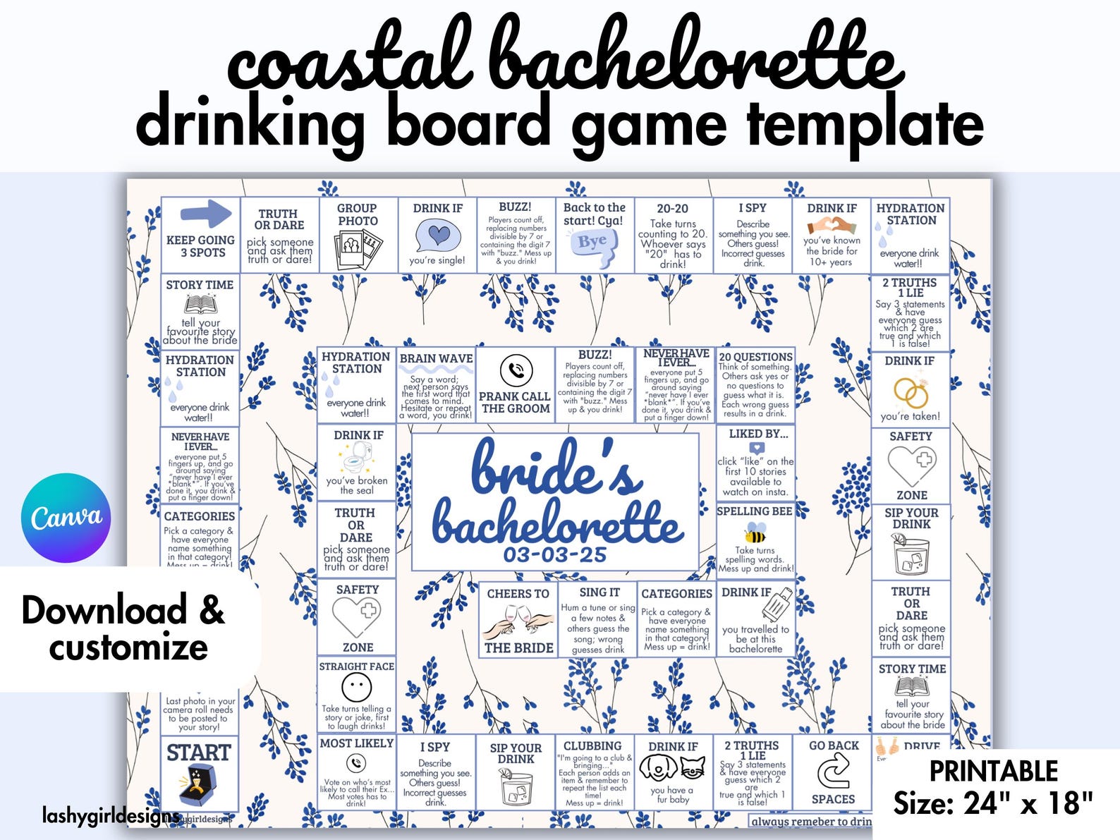 Coastal Cowgirl Bachelorette Board Game Coastal Bachelorette Drinking ...