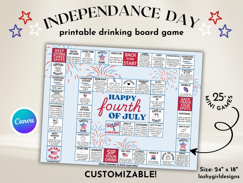 Drinking Board Game 4th of July Template Girls Night Board Game Fun ...