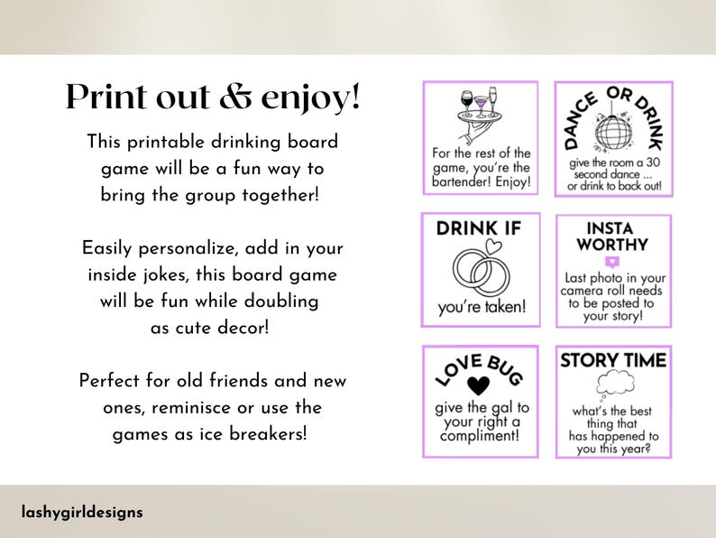Girls Night Games Printable Drinking Game Board Game Custom Party ...