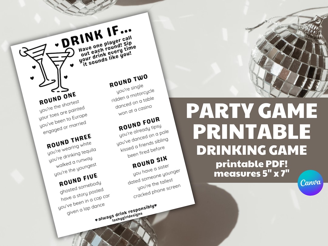 Drinking Games Template Fun Drinking Game Printable Party Game Drink If ...