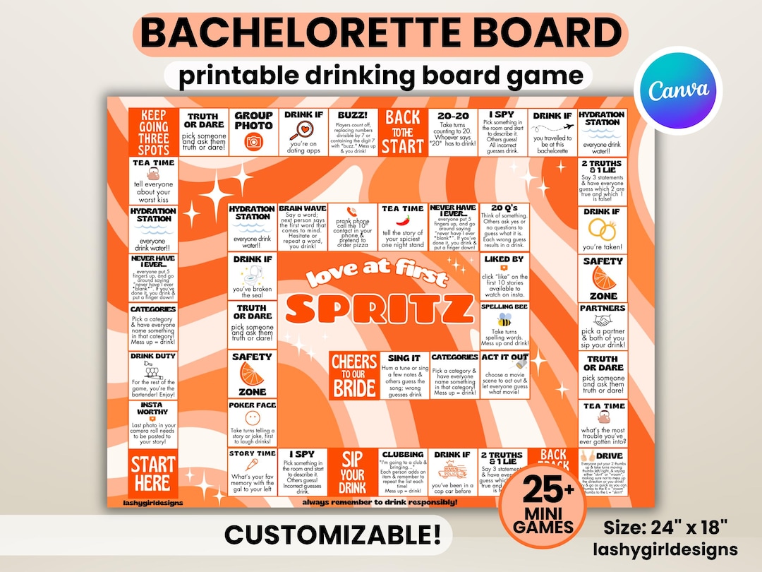 Last Spritz Bachelorette Party Printable Drinking Board Game Aperol ...
