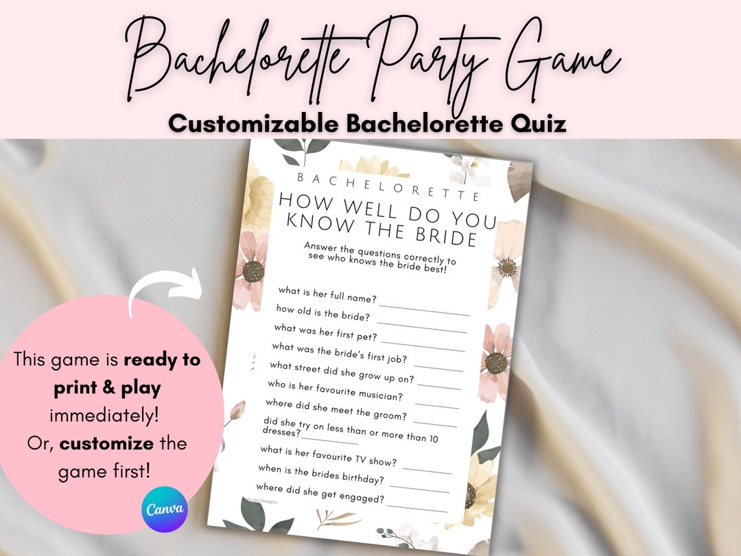 Bachelorette Game Printable Bachelorette Game Card Bridal Shower Quiz ...