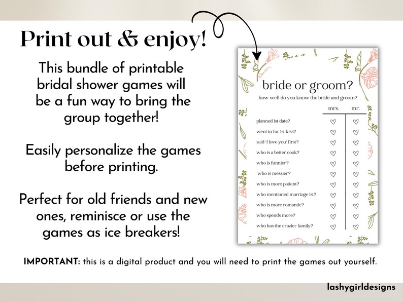 Bridal Shower Games Bundle Printable Floral Bridal Shower Bundle ...