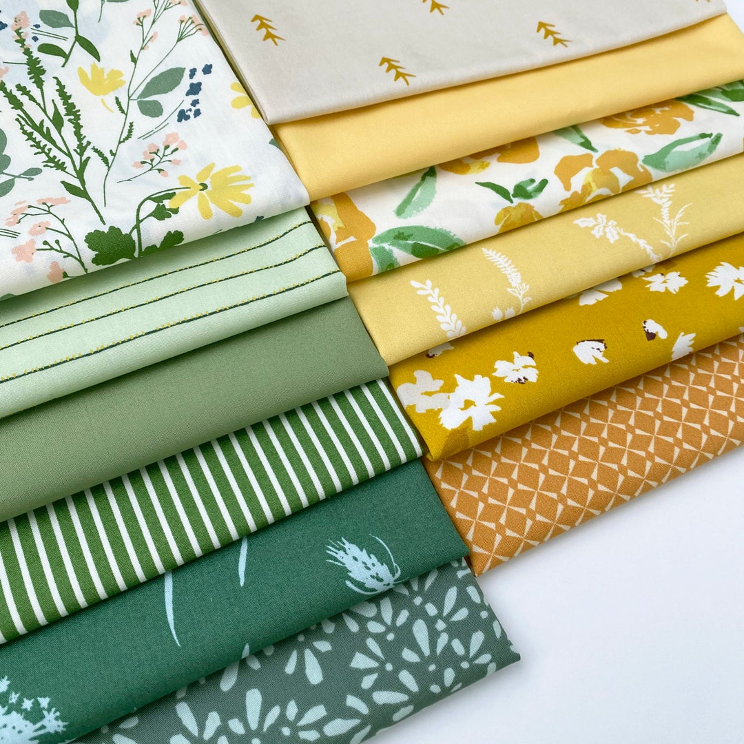An Afternoon in June Curated Bundle Green Gold Floral Quilt Bundle ...