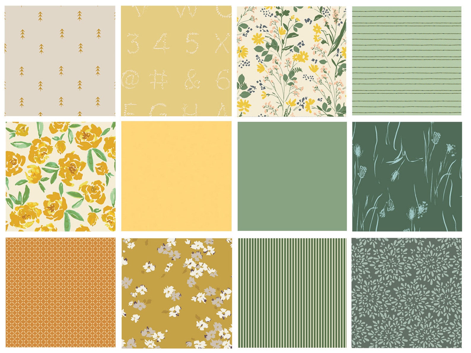 An Afternoon in June Curated Bundle Green Gold Floral Quilt | Etsy