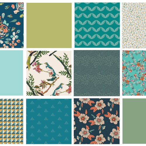 Blue and Green Quilt Bundle With Birds Bloomsbury Bird - Etsy
