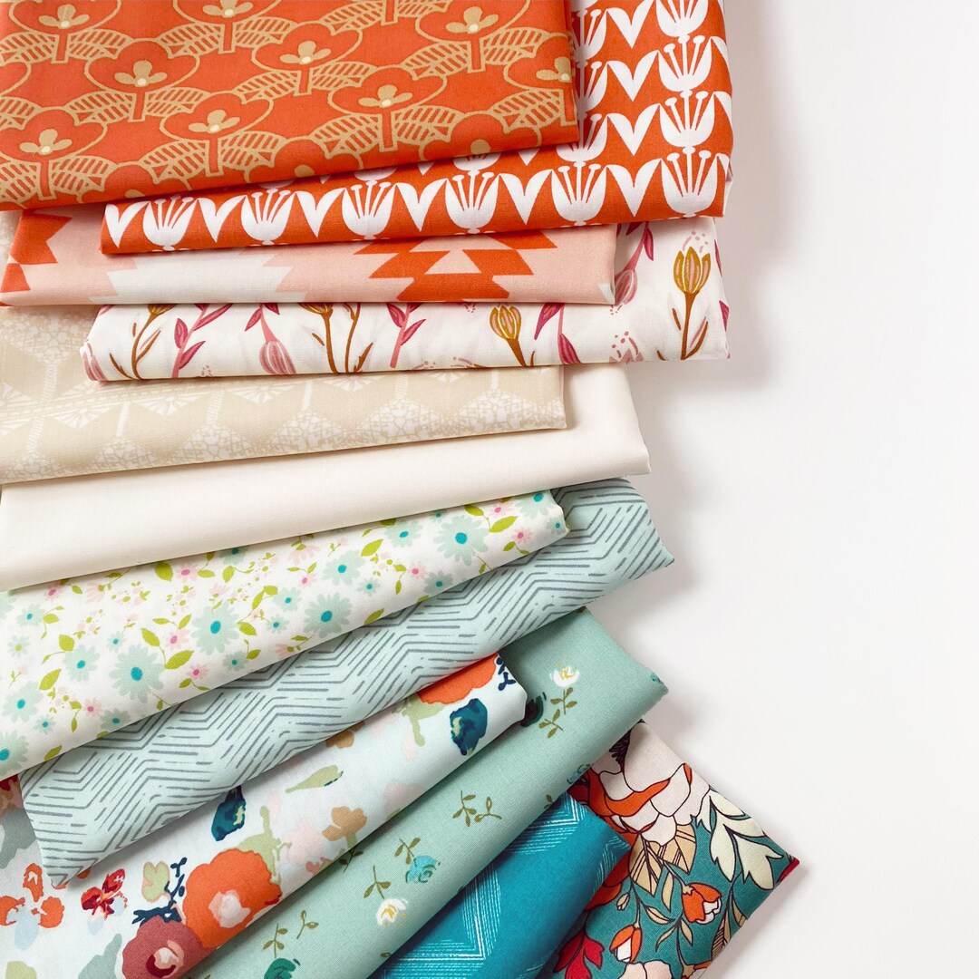 An Alluring Idea Curated Bundle | Teal and Coral Fat Quarters With Flowers | Various AGF ...