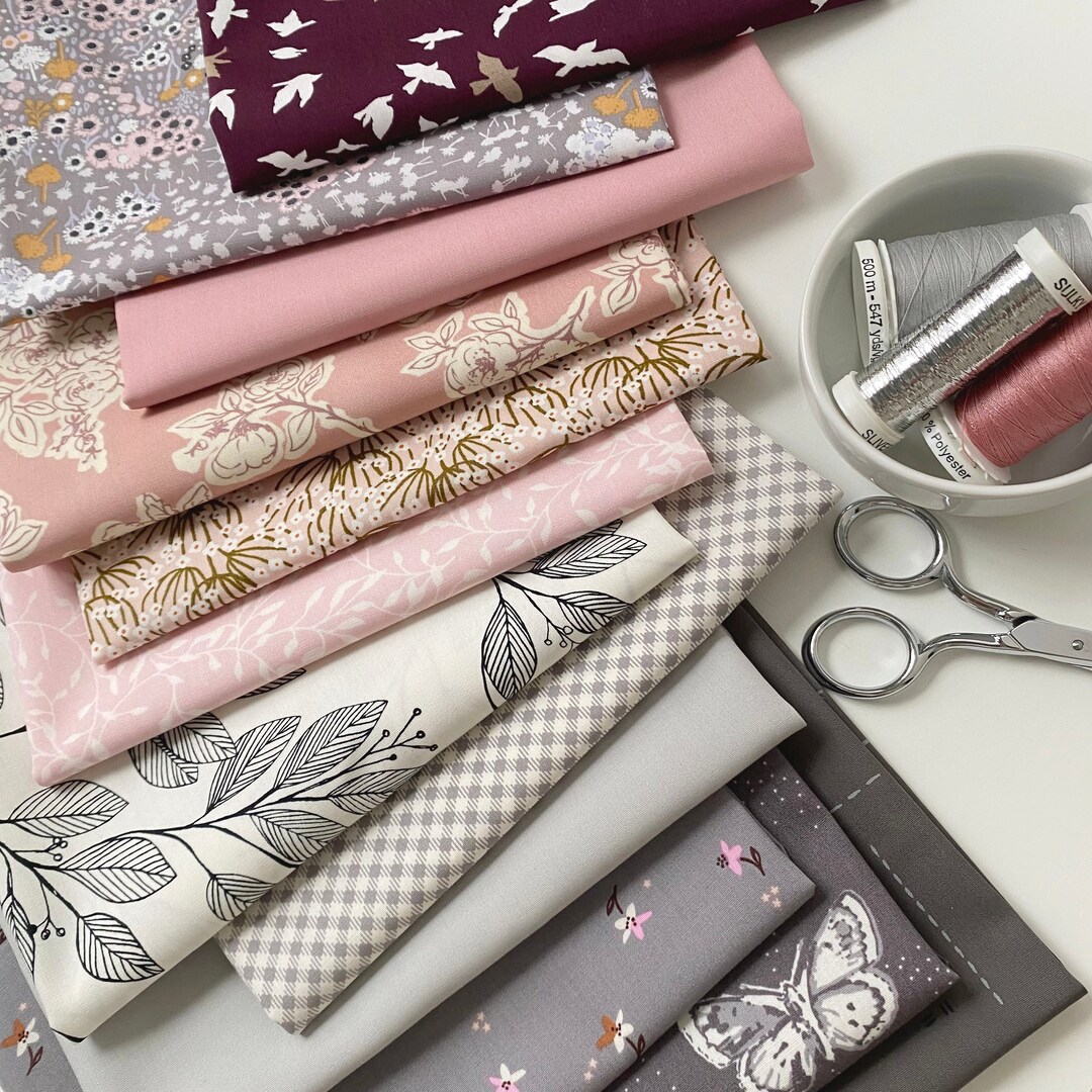 Calming Presence Curated Bundle Lavender Gray Floral Fabrics Nature Theme FQ Half Yard Bundles ...