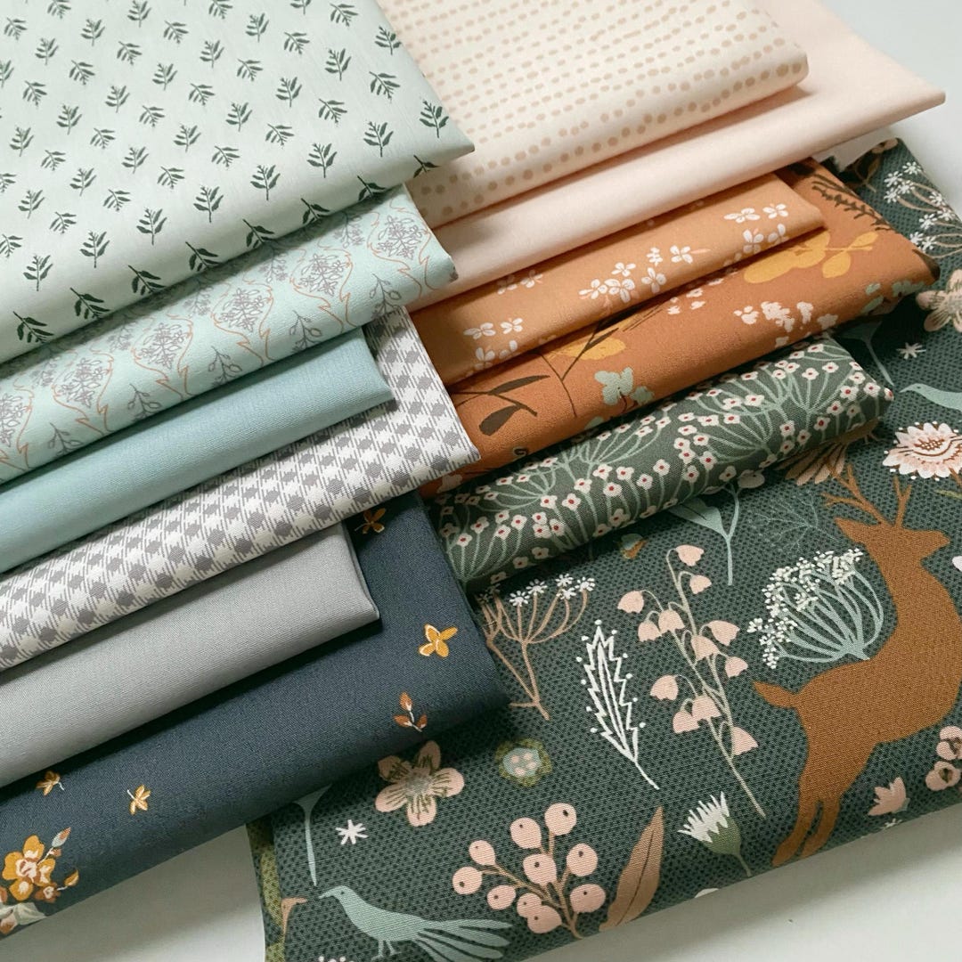 Gentle Rustling Curated Bundle | Green Gray Lilac Woodland Quilt Fabric ...