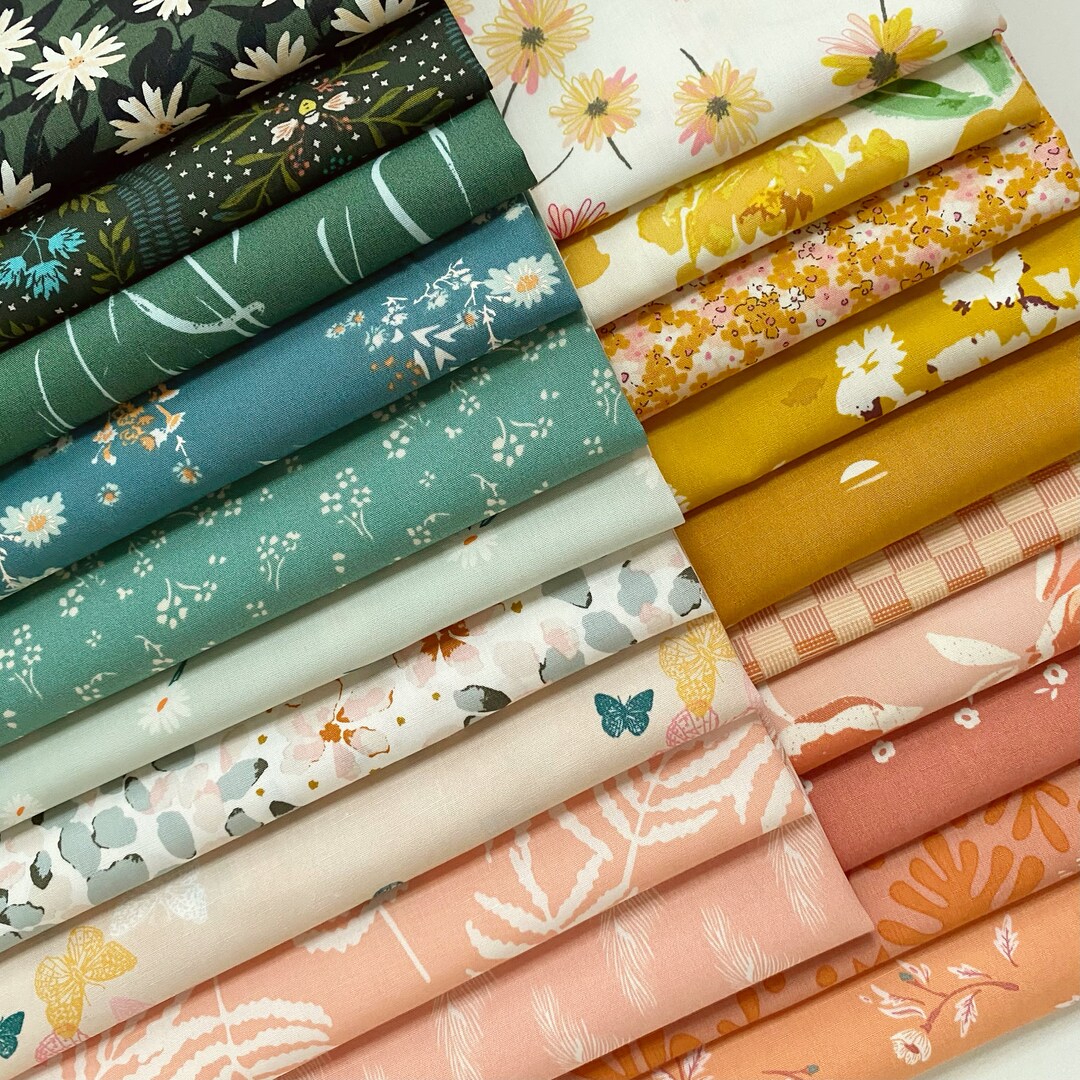 A New Day Curated Bundle | Green Pink Yellow Floral Fabrics | Various AGF Designers and ...