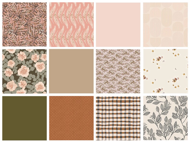 Forest Stroll Curated Bundle | Pink Green Brown Floral Quilt Fabric ...