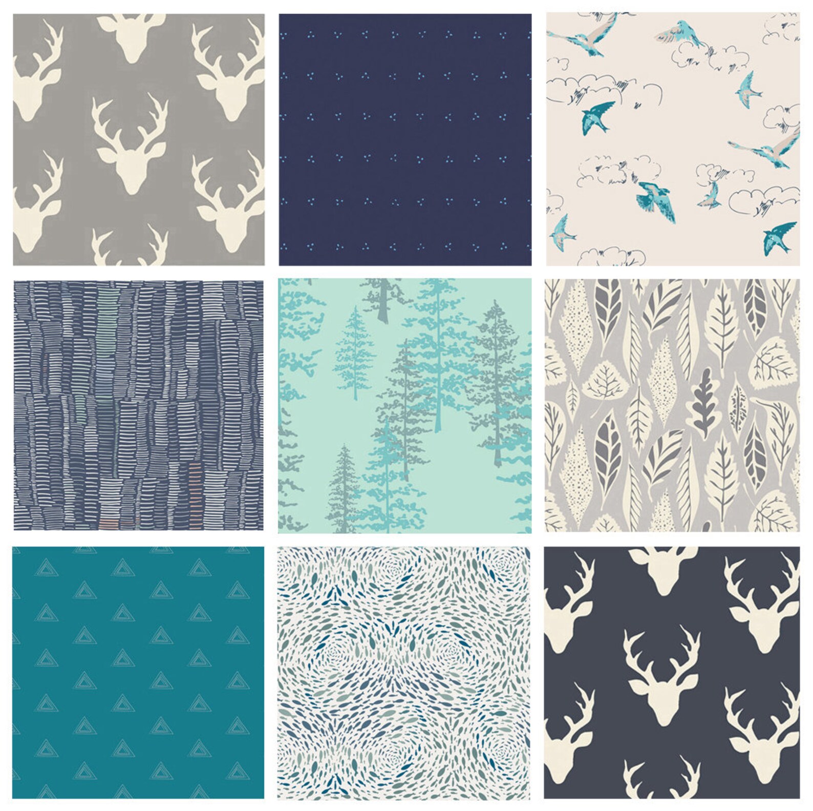 Modern Woodland Quilt Bundle | Forest Theme Fabrics | Leaves Trees ...