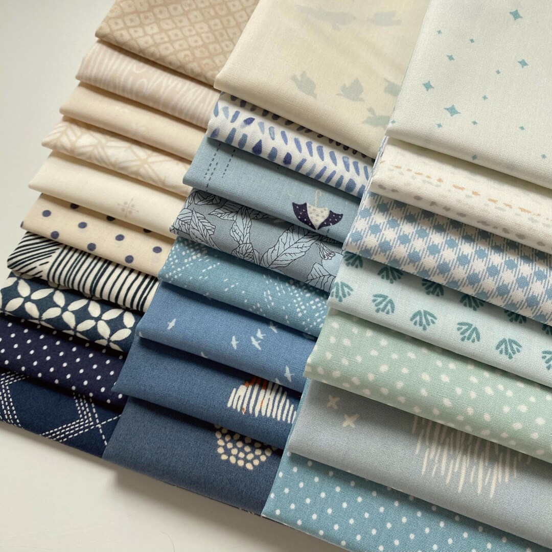 I'm so Blue Curated Bundle | Blue Beige Ivory Fabrics | Various AGF Designers and Collections - Etsy