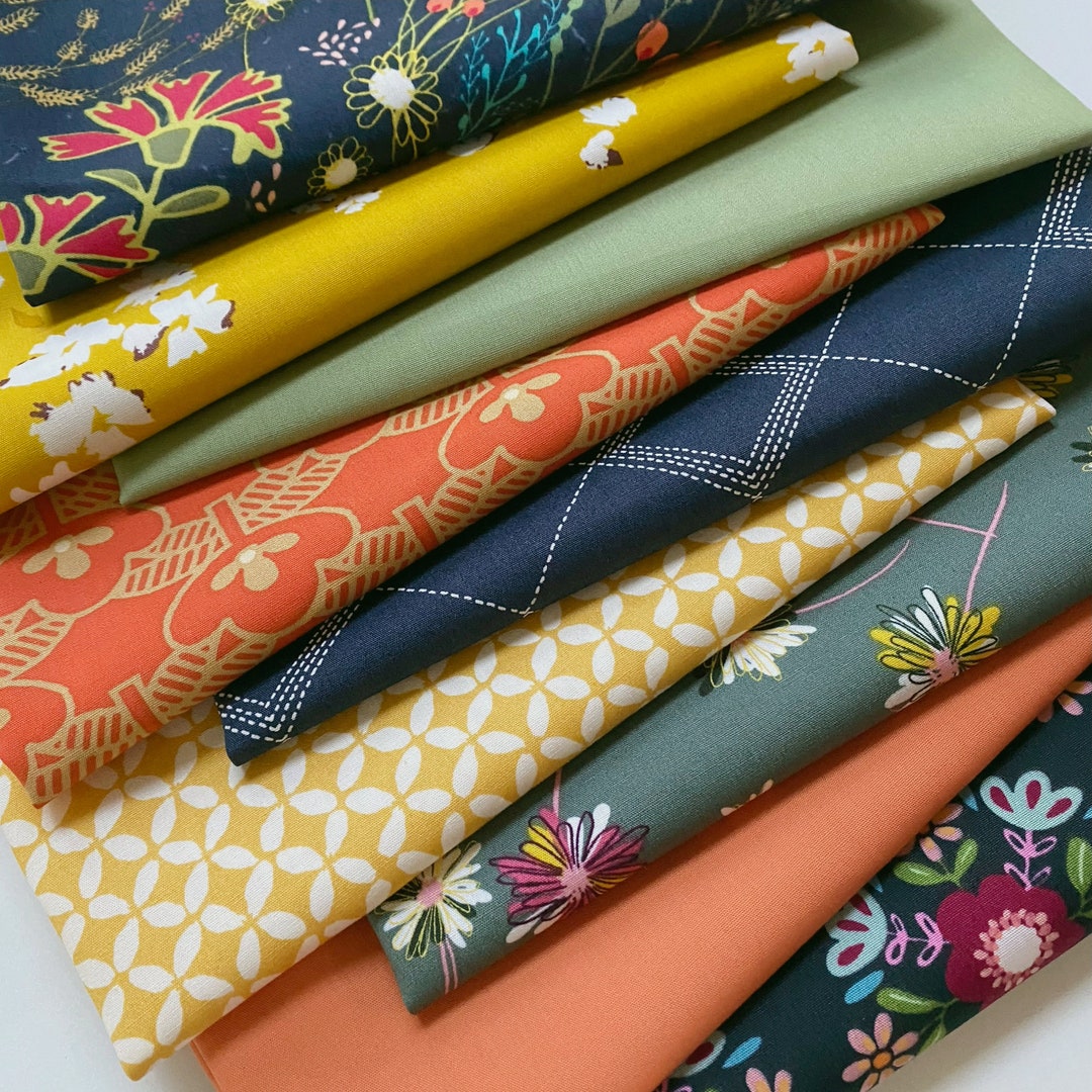 In Abundance Curated Bundle | Gold Navy Green Floral Fabrics | Indie ...