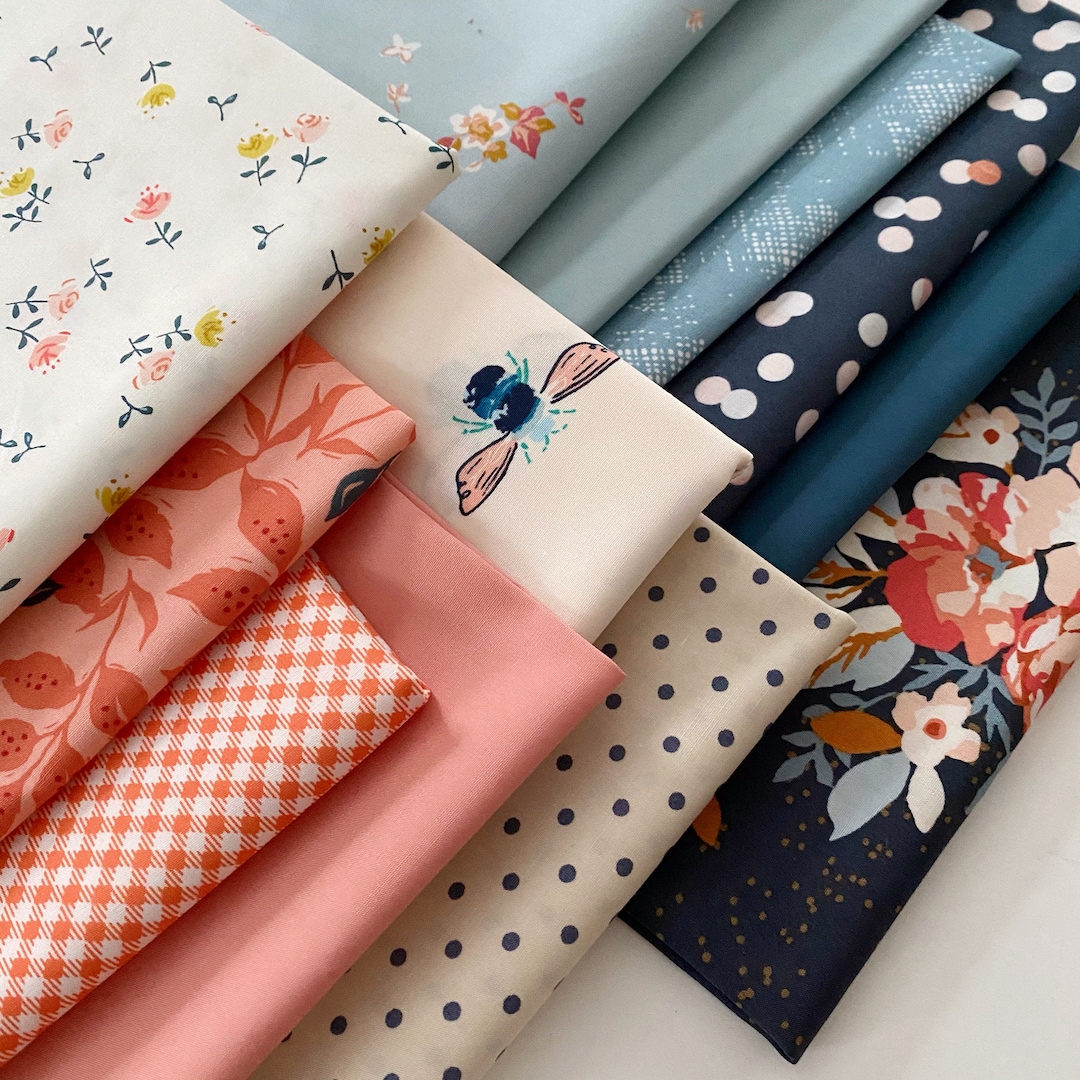Flight of the Bumblebee Curated Bundle Navy Coral Blue Floral Quilt ...