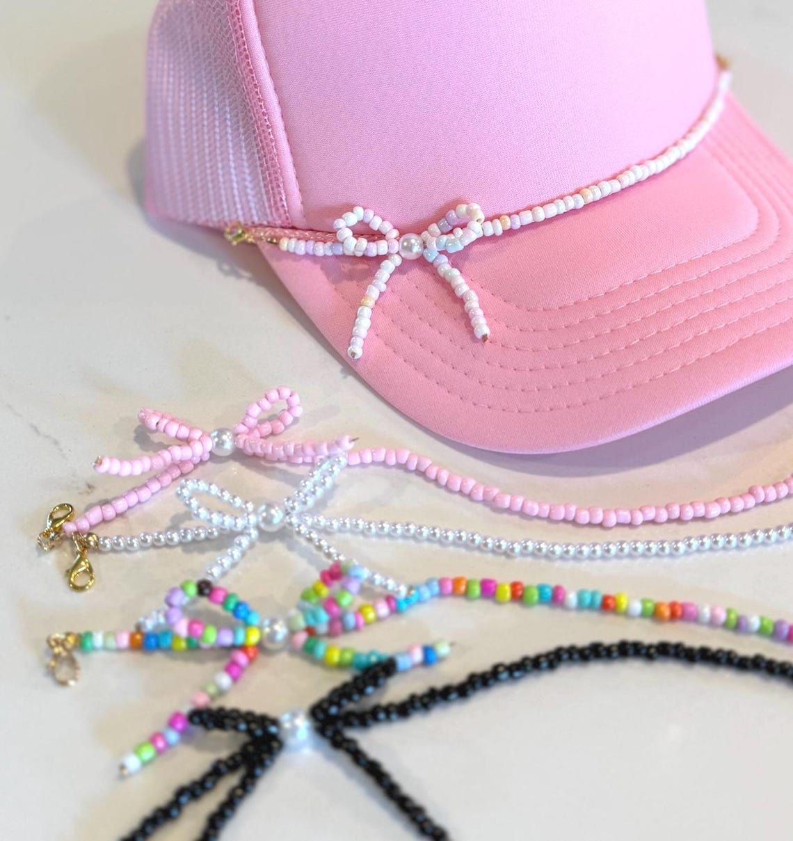 Bow & Pearl Trucker Hat Chain: Fun Hat Charms - Etsy