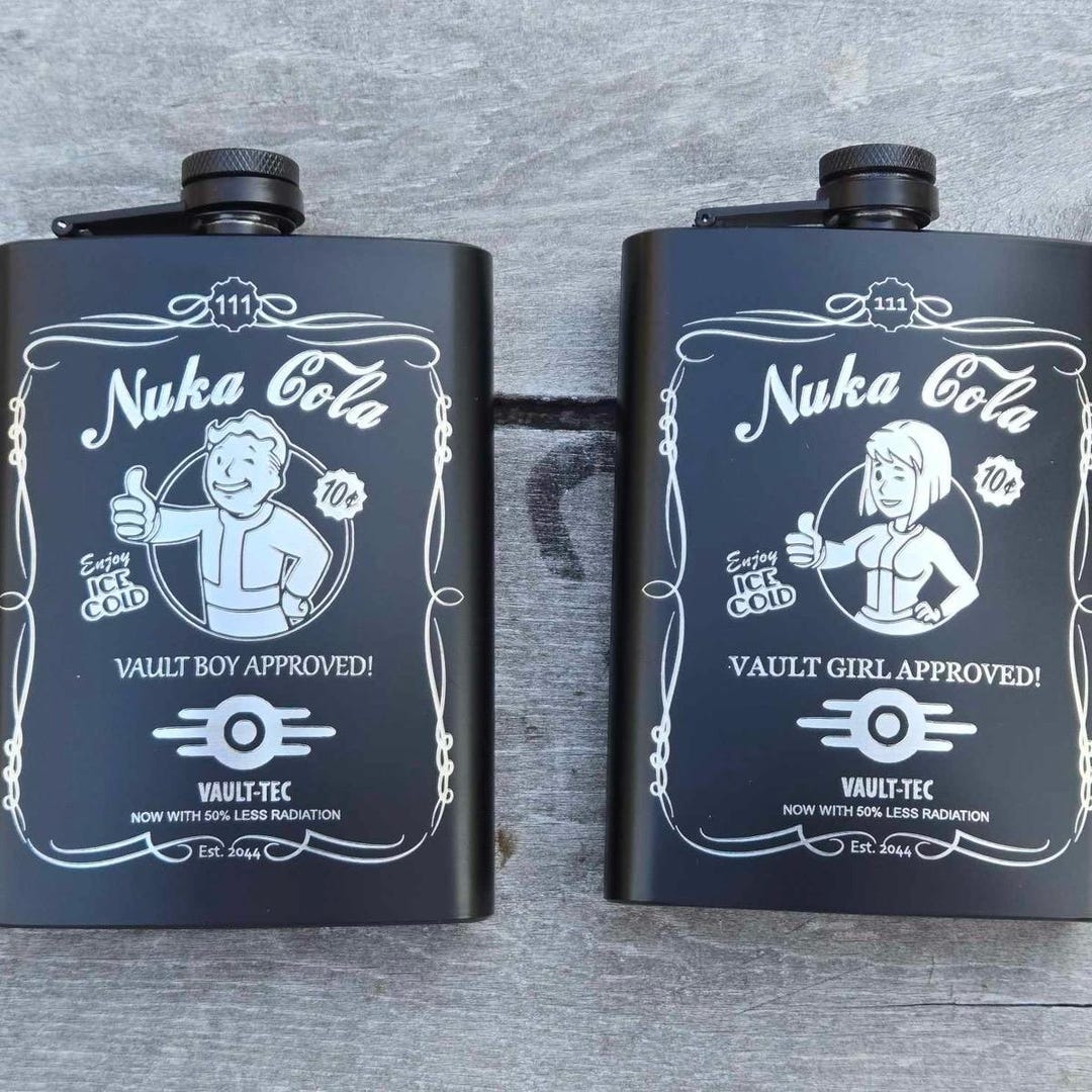 Vault Boy and Vault Girl Nuka Cola Fallout Style Flask 2 Pack ...