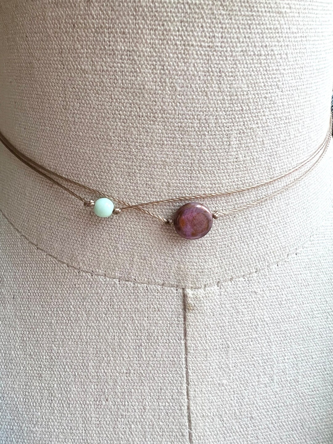 Beaded Double Choker, String Choker, Coin Necklace, Layering Necklace ...