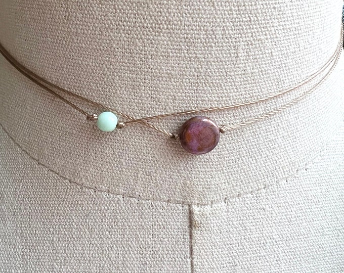 Beaded Double Choker, String Choker, Coin Necklace, Layering Necklace, Layered Necklace, Boho ...