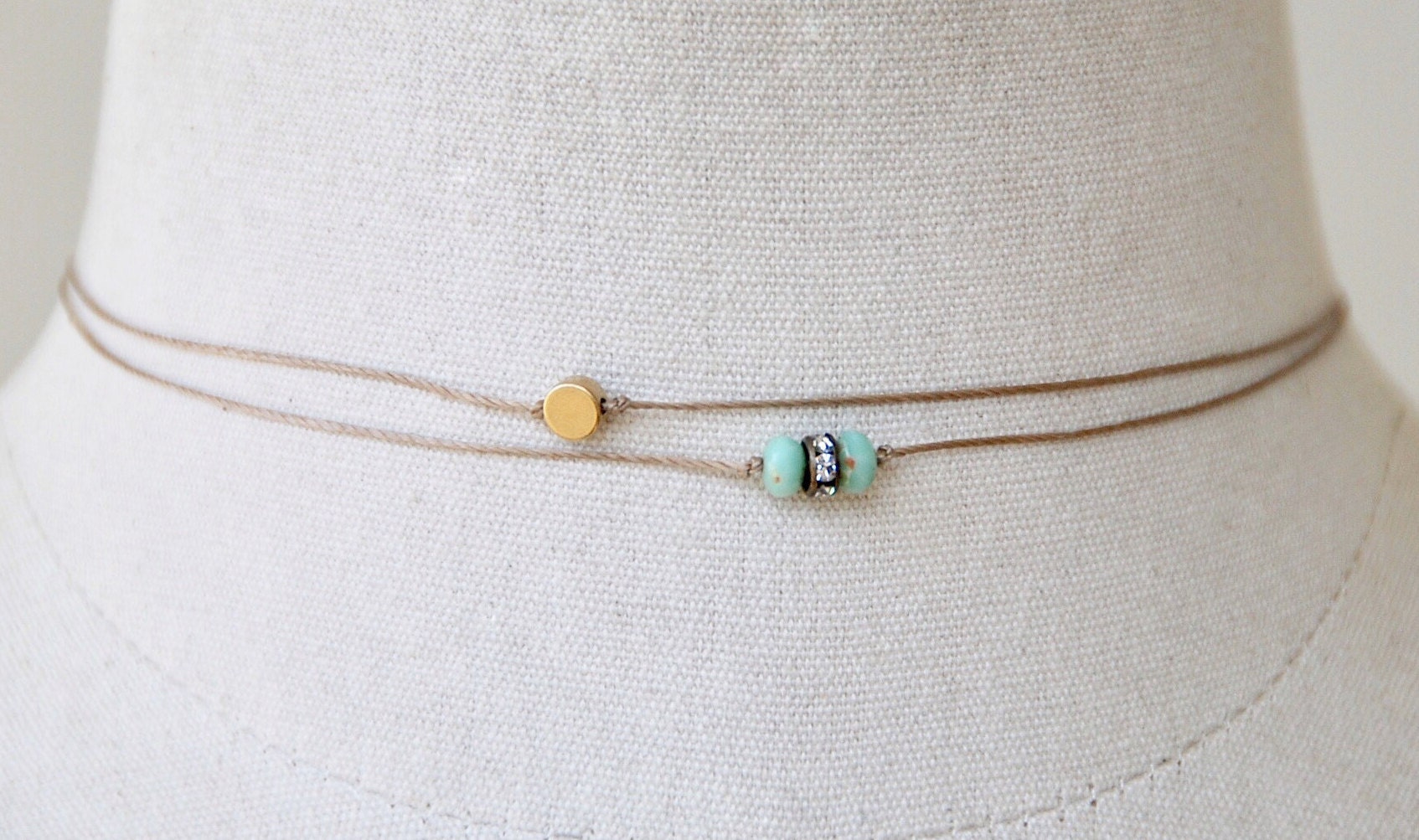 Choker Necklacedouble Chokerstring Chokerbeaded - Etsy