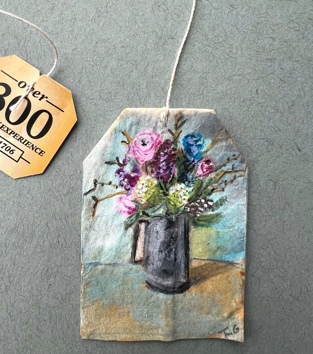 Original Tea Bag Painting, Flower Painting, Floral Painting, Teabag Art ...
