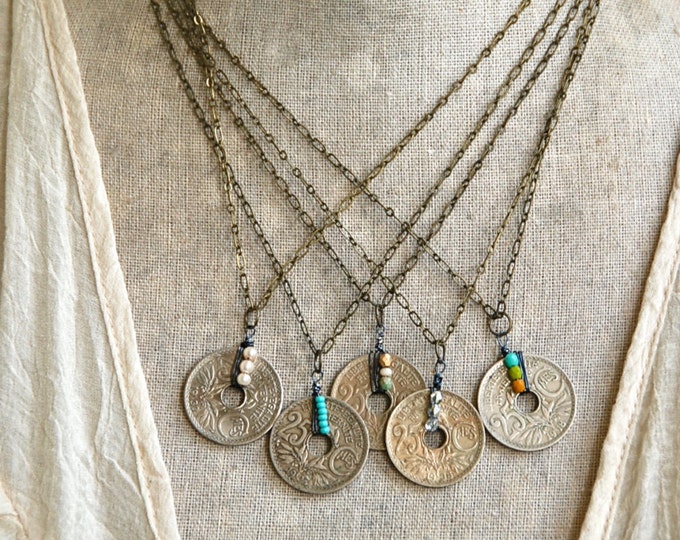 Vintage French Bohemian Coin Necklace Coin Necklace Boho Jewelry