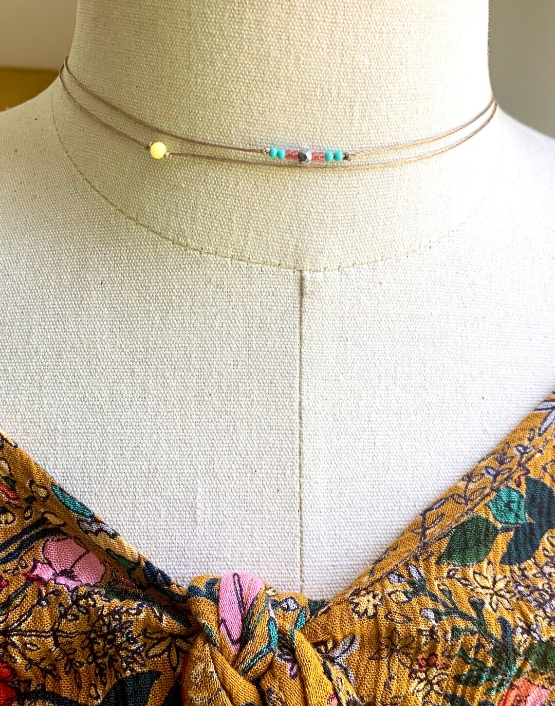 Minimalist Beaded Choker String Choker Double Choker | Etsy