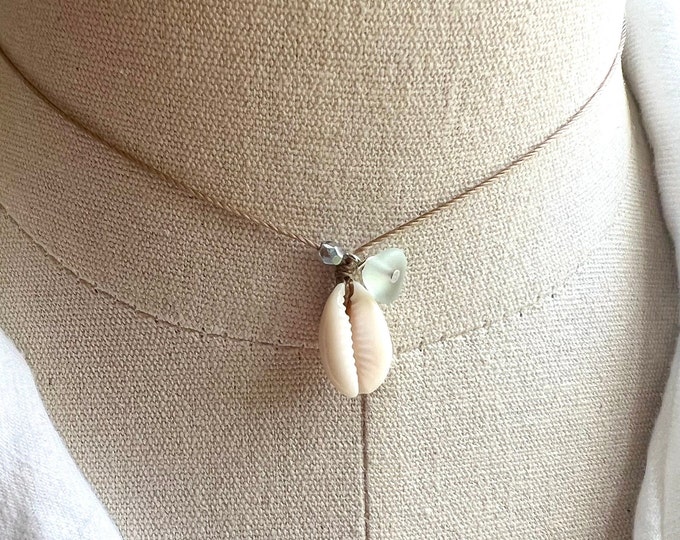 Choker Necklace, Cowrie Shell Choker, Charm Necklace, Sea Glass Choker ...