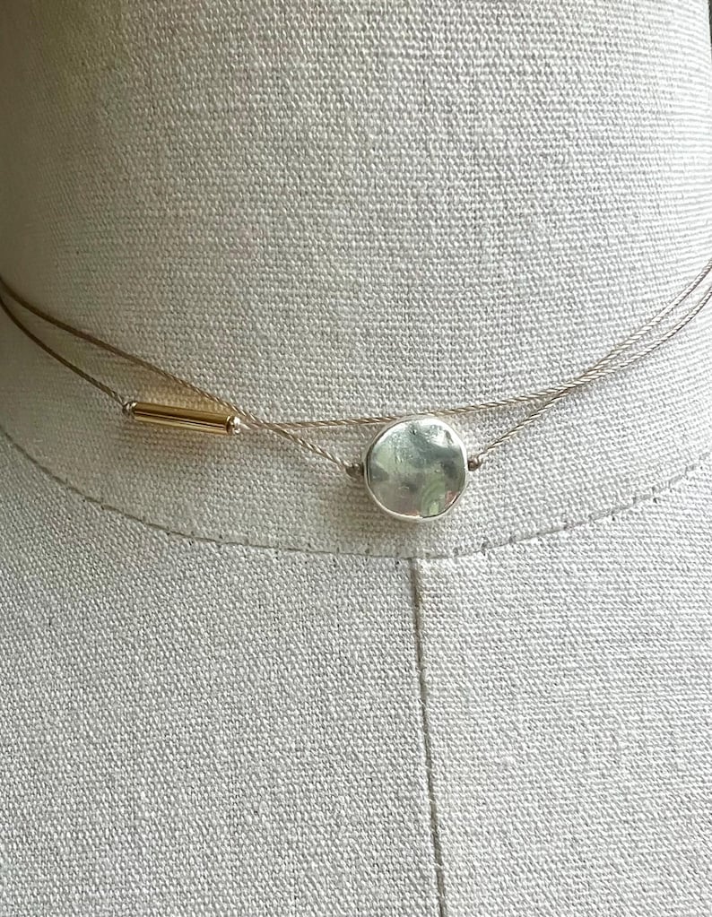 Silver Coin Choker Necklace, Gold Accent, Layering Necklace - Etsy