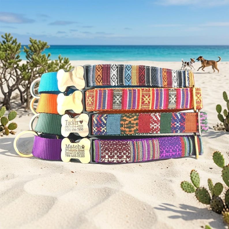 Personalized Martingale Dog Collar, Bone Buckle ID, Ethnic Style Fabric ...